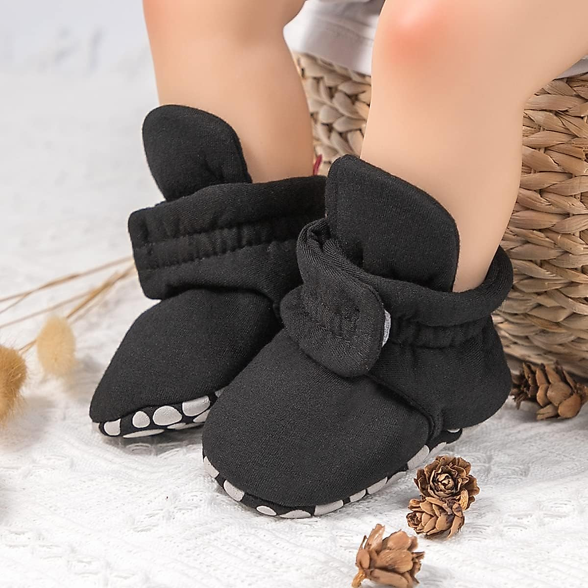 Sawimlgy Newborn Infant Baby Girl Boy Cotton Booties Stay On Sock Slippers Soft Bedroom Shoes Non-Skid Ankle Boots With Grippers Toddler Crib Warm Shoe First Walker