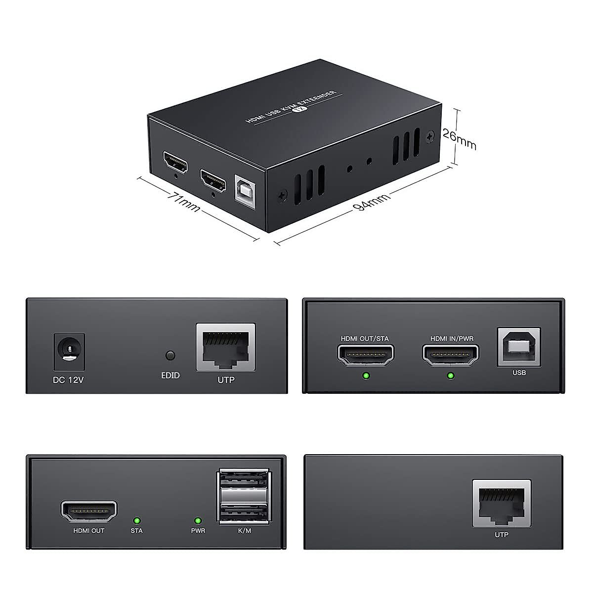HDMI KVM USB Extender Transmit 1080p HD Video Over Cat5e/6 Ethernet Cable 50m (164ft) for Mouse and Keyboard Control Remote Signals