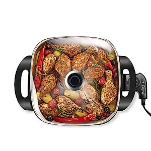 Electric Ceramic Titanium Skillet Jumbo,Deep Dish with Tempered Glass Vented Lid, Non-stick Coating,Convenient Easy Clean Up,12”x 12”