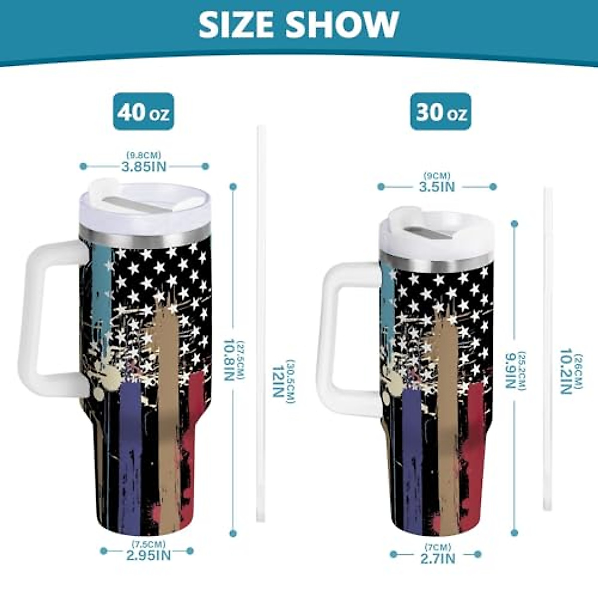 Double Insulated Tumblers 30 Oz with Straw and Handle, Colorful Flag Travel Coffee Tumbler