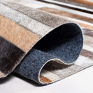 SAFAVIEH Studio Leather Collection 4' x 6' Ivory / Brown STL215A Handmade Mid-Century Modern Leather Area Rug