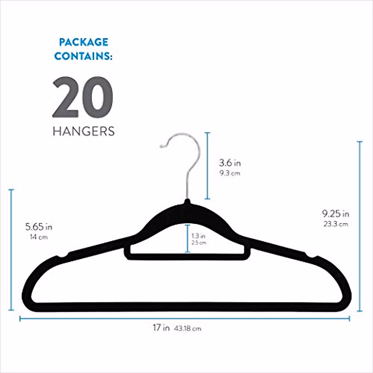 Zober Velvet Hangers 20 Pack - Clothes Hanger W/Tie Bar - Non-Slip, Swivel Hook, Slim Felt Hangers - Suits, Clothes, Pants, Coat Hanger - Black