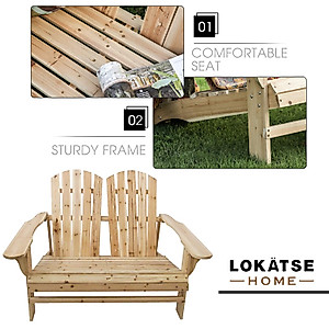 LOKATSE HOME Outdoor Wooden Adirondack Bench Loveseat Double Patio Chair Natural