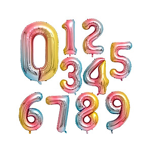 YPSelected Gradient Color 40 Inch Large Foil Helium Number Balloon Birthday Wedding Party 0-9 (Rainbow, 4)