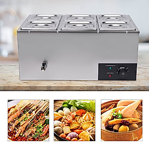 6 Pan Commercial Food Warmer Countertop with Lids, Electric Food Warmer Steam Table, 600W Professional Buffet Servers and Warmers Stainless Steel Buffet Bain Marie with 86-185°F Temp Control