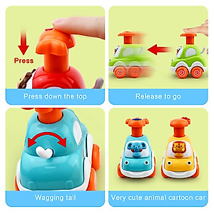 Baby Toy Cars for 1 +Year Old Boy - Toddler Toys Age 2 3 4 Year Old Boy Gifts, Animal Cartoon Press and Go Cars for Toddlers 2-4 Birthday Toys