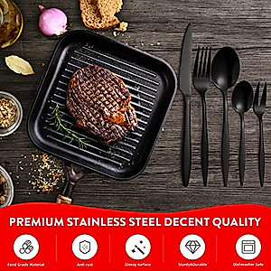 Black Silverware Set, 30 Pieces Stainless Steel Flatware for 6, Family Essential Utensil Tableware, Mirror Polished Cutlery for Home Kitchen, Hotel, Restaurant