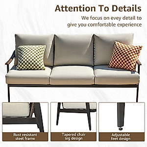 NATURAL EXPRESSIONS Patio Sofa Outdoor Furniture Metal Chair with Wicker Backrest & 6 Inches Cushion for Indoor, Front Porch, Deck, Balcony, Backyard, Sunroom, 73.35"(L) x 29.75"(W) x 33.86"(H).