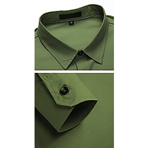 XTAPAN Men's Long Sleeve Casual Slim Fit Button Down Dress Shirt with Two Pockets Asian 5XL=US XL Army Green 6620