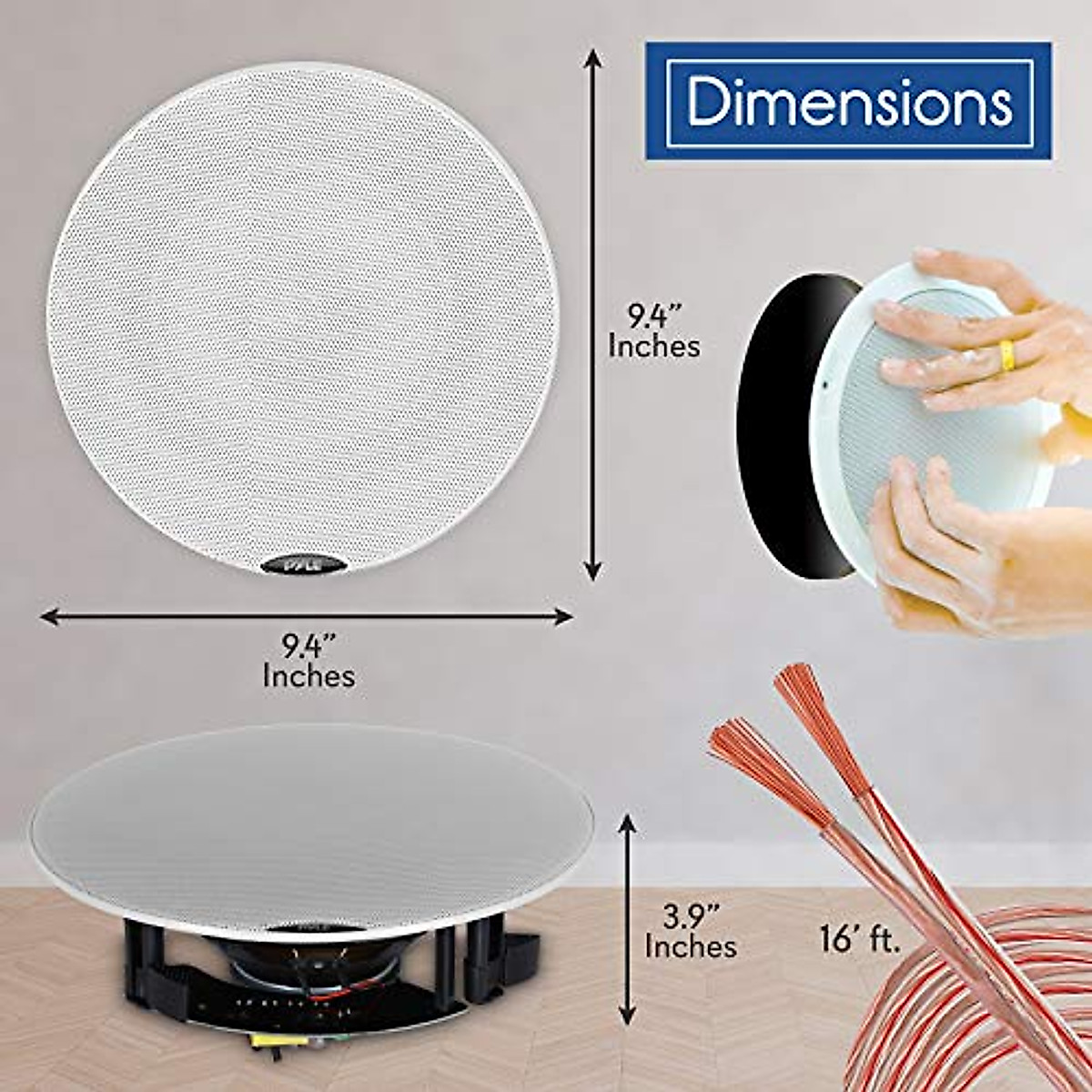 Pyle Pair 6.5” Bluetooth Universal Flush Mount in-Wall in-Ceiling 2-Way Speaker System Dual Polypropylene Cone & Polymer Tweeter Stereo Sound 300 Watts (PDICBT67), Black
