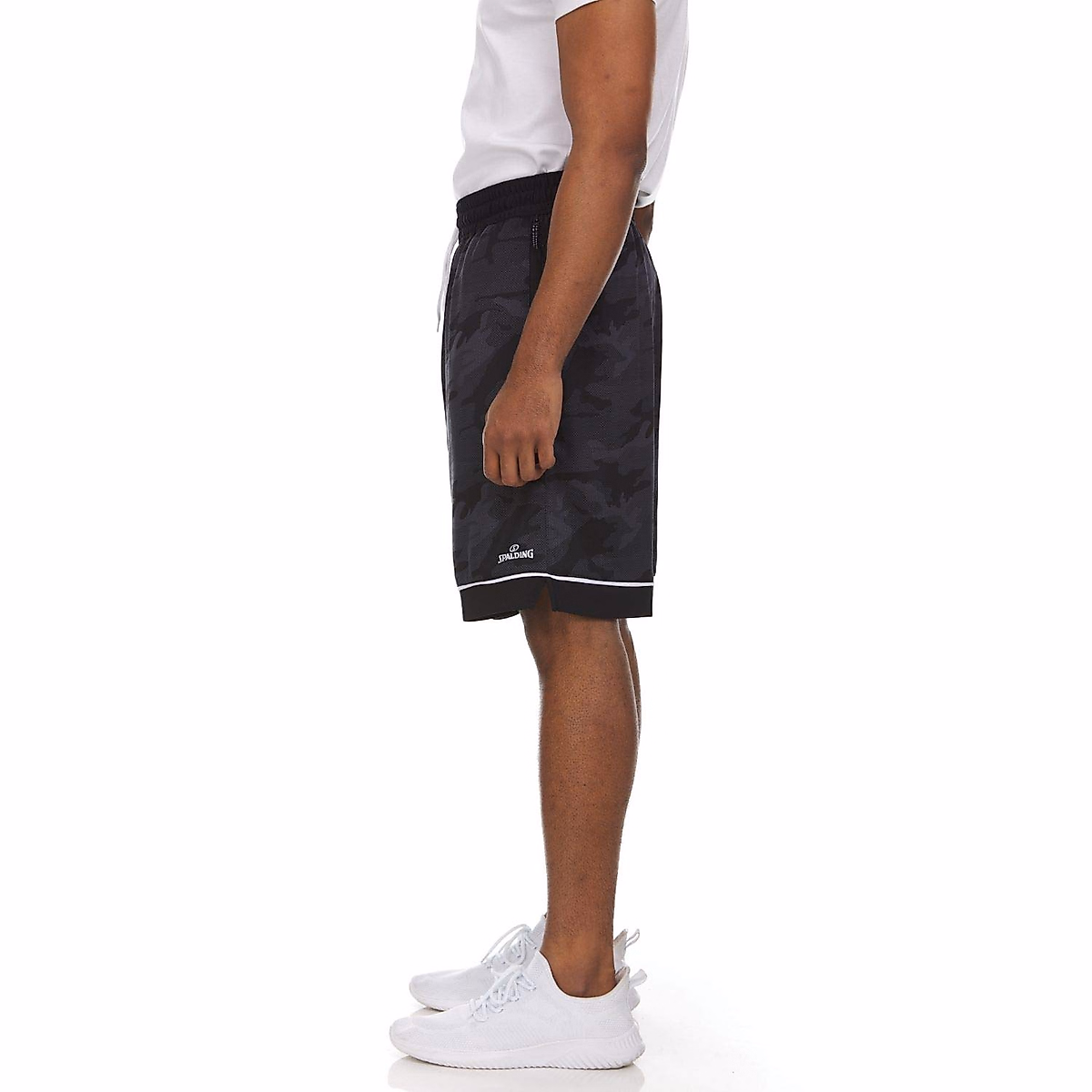 Spalding Mens Heat Performance Basketball Shorts with 10" Inseam, Black Camo, L