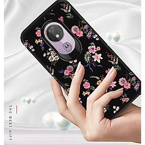 ShinyMax Moto G7 Power Case with Flowers Design,Motorola Moto G7 Supra Phone Case,Hybrid Dual Layer Armor Anti-Slip Cover Cute Sturdy Anti-Scratch Shockproof Bumper Case for Women & Girls-Floral/Black