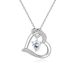 ZELORES 925 Sterling Silver Heart Necklace for Women White Gold Plated CZ Heart Pendant Necklace Birthday Mother's Day Valentine's Day Jewelry Gift (Style 1)