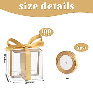 Hooqict 50pcs Favor Boxes 2x2x2 Inches Clear Gift Boxes with Ribbons Party Favor Boxes Small Plastic Candy Treat Boxes for Wedding Favors Baby Shower Birthday Classroom