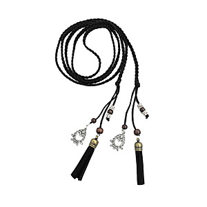 Exotic Women Black Waist Belt/ Rope/Chain Skinny Belt with Tassel and Beads for Ladies Skirt Dress in 8 Colors