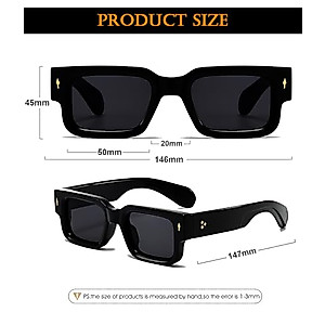 EYLRIM Thick Frame Square Sunglasses for Women Men Chunky Rectangle Sun Glasses Black Shades UV400 Protection(01 Black/Grey)