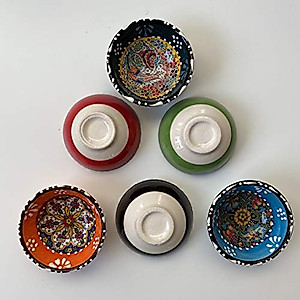 Tubibu Decorative Desing Turkish Ceramic Bowl Set of 6 - Handcrafted Pinch Multicolor Finger Small Serving Bowls (Deco, 3.15")