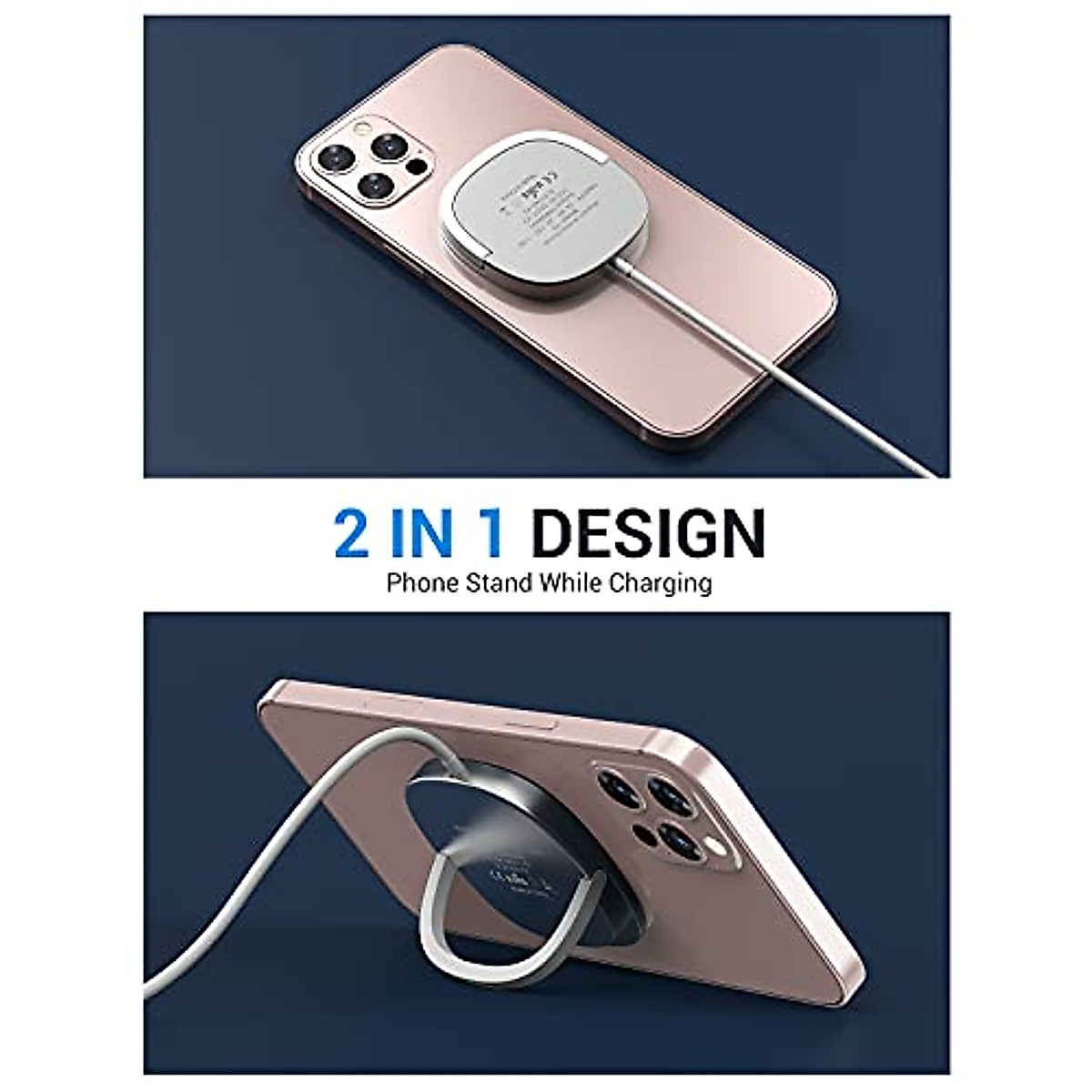 iPhone 14 Magnetic Wireless Charger - Super Fast Mag Charging and 20W USB-C Wall Plug Compatible with iPhone 14 13/13 Pro / 13 Pro Max / 13 Mini/ 12/12 Mini/ 12 Pro/12 Pro Max/AirPods Pro - Silver