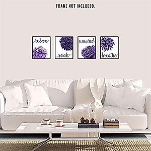 Flower Prints Relax Soak Unwind Breathe Purple Blend, 4 (8x10) Unframed Photos, Wall Art Decor Gifts Under 20 for Home Office Bathroom College Student Teacher Friends Floral Garden Yoga Inspired Fans