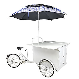 Fixturedisplays® 24" Tire 90 X 51.5 X 41" White Vending Trike Mobile Food Beverage Bike Cart White Blue Star with 86.6" Umbrella 10165-NF