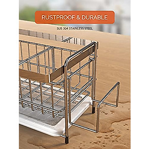 FixOwl Sink Caddy Kitchen Sink Organizer Sponge Holder for Kitchen Sink Non-Slip Countertop Organizer SUS304 with Removable Tray, Silver