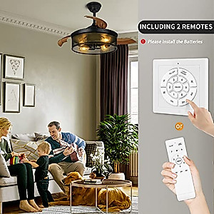 NEWORB 42 Inch Retractable Ceiling Fan with Lights, Reversible 6 Speeds Farmhouse Cage Fans Industrial Hidden Blade Ceiling Fans with Light and Remote, for Living Room, Bedroom, Patio, Black