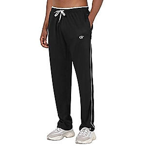 NEIKU Men's Lightweight Sweatpants Loose Fit Open Bottom Mesh Athletic Pants with Zipper Pockets Black/White L