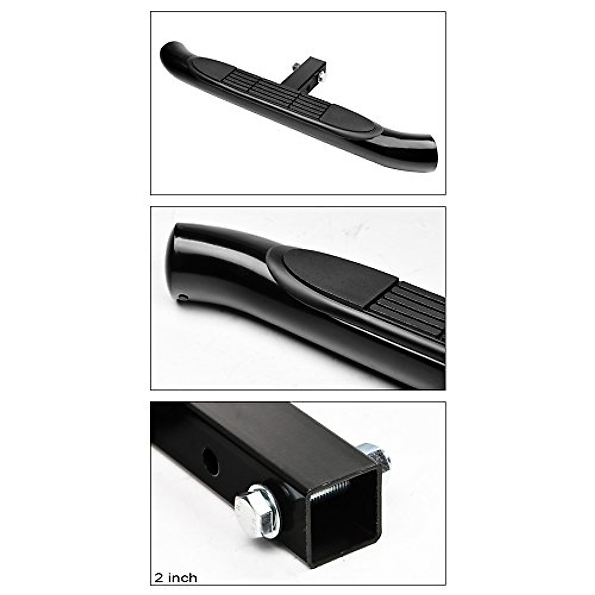 Universal 3 Inch Black Trailer Tow Mount Rear Hitch Step Bar Bumper Guard for 2" x 2" Towing Receiver Tube