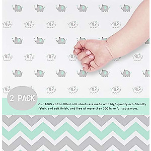 OptimaBaby Elephant Chevron Fitted Crib Sheets, Green, 2 Count