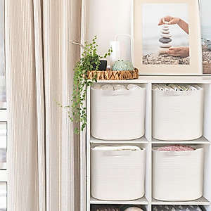 Off White Rope Basket Storage Cubes - 11 Inch Cube Storage Bins - Square Woven Baskets for Storage and Organization - Cube Storage Organizer Basket Toy Bins for Shelves, Closet, Nursery - 2 Pack