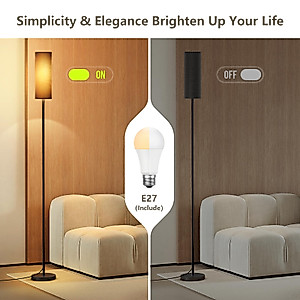 Lithomy Floor Lamp,LED Floor Lamp for Living Room with Lamp Shade,3000k-7000k Modern Standing Floor Lamp for Bedroom, Office, Kids Room,Dimmable Floor Lamp,9W Bulb Included-Black with Black Lampshade