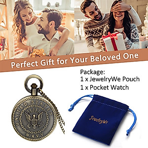 JewelryWe Bronze Retro Pocket Watch United States Navy Engraved Men's Quartz Pocket Watch for Christmas