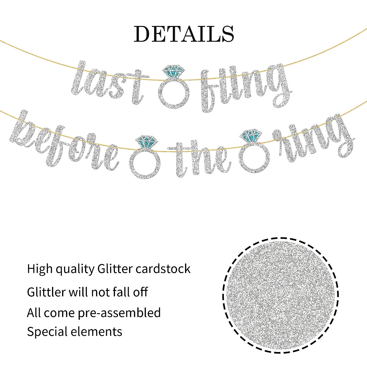 WeBenison Last Fling Before the Ring Banner, Bride Shower Party Supplies, Engagement, Wedding Bachelorette Party Decorations Silver Glitter