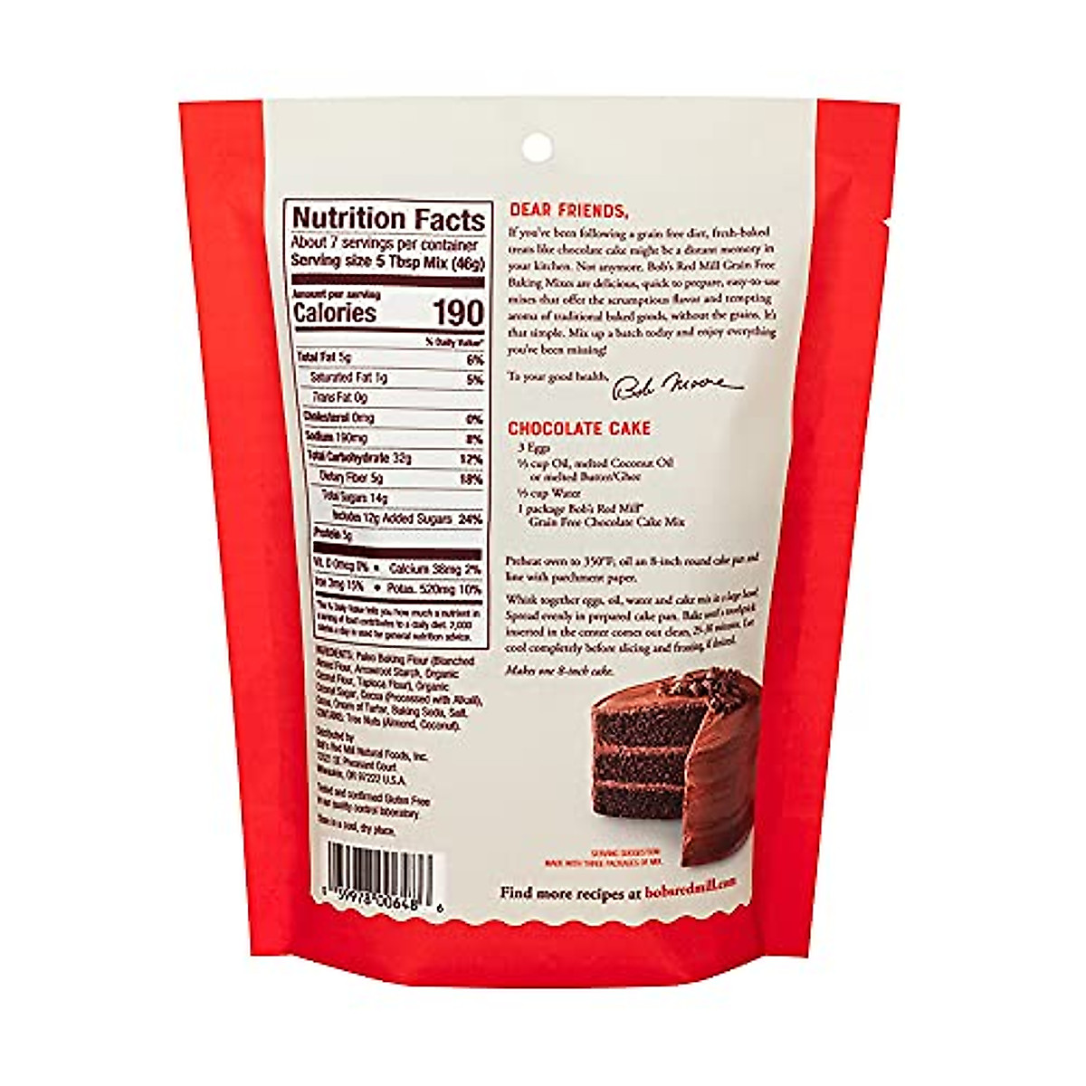 Bob's Red Mill Grain Free Chocolate Cake Mix 10.5 oz Pkg