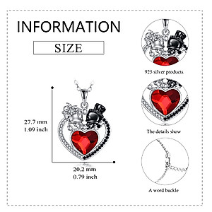 AXELUNA Skull Heart Necklace Sterling Silver Black Plated Pendant Necklace with Adjustable Chain for Women Jewelry Gift