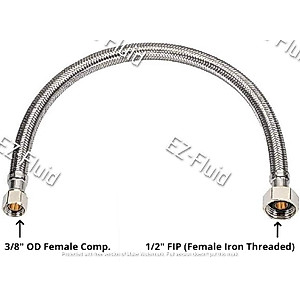EZ-Fluid Plumbing 30" x 1/2" Fip x 3/8" Comp S.S Braided Flexible Water Hoses Connectors,Faucet Supply Line,Faucet Water Supply Hose Connector Lines For Bathroom,Kitchen,Outdoor Sink Faucets(1)