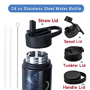 jodyla 24 oz ZodiacWater Bottles With Lids and Straw Double Wall Vacuum Insulated Mug Stainless Steel Cup Fit Travel Outdoor Water Bottles Birthday Gift for Women (24OZ,Taurus)