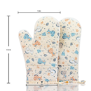 Professional Silicone Oven Mitts,Heat Resistant Waterproof Gloves, Anti-scalding Chef Cooking and Baking Pothholders, Flexible Oven Gloves with Quilted Liner,1 Pair, 11.6 Inch (Dinosaur)