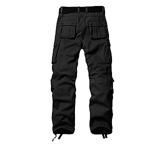 AKARMY Men's Fleece Lined Hiking Pants Outdoor Cargo Pants Casual Work Ski Pants with 8 Pockets Black 42