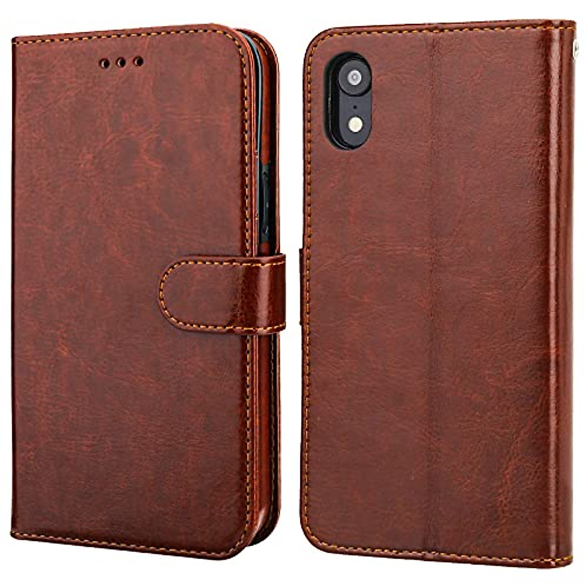 Bocasal iPhone Xr Wallet Case with Card Holder PU Leather Magnetic Detachable Kickstand Shockproof Wrist Strap Removable Flip Cover for iPhone Xr 6.1 inch (Brown)