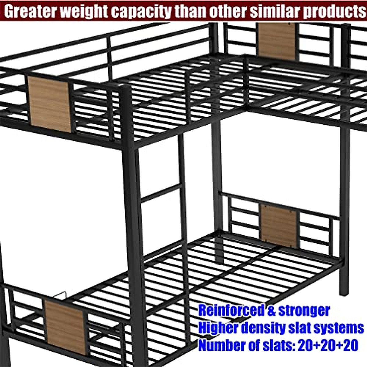 SNIFIT Upgraded Version & Stronger Metal L-Shaped Triple Bunk Bed Twin Over Twin Over Twin with Desk & Storage Shelf & Ladders, Thicken More Stable Black Bunk Bed Twin Size L-Shaped (Faster Assembly)