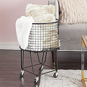CosmoLiving by Cosmopolitan Metal Deep Set Metal Mesh Laundry Basket Storage Cart with Wheels, 17" x 17" x 25", Black