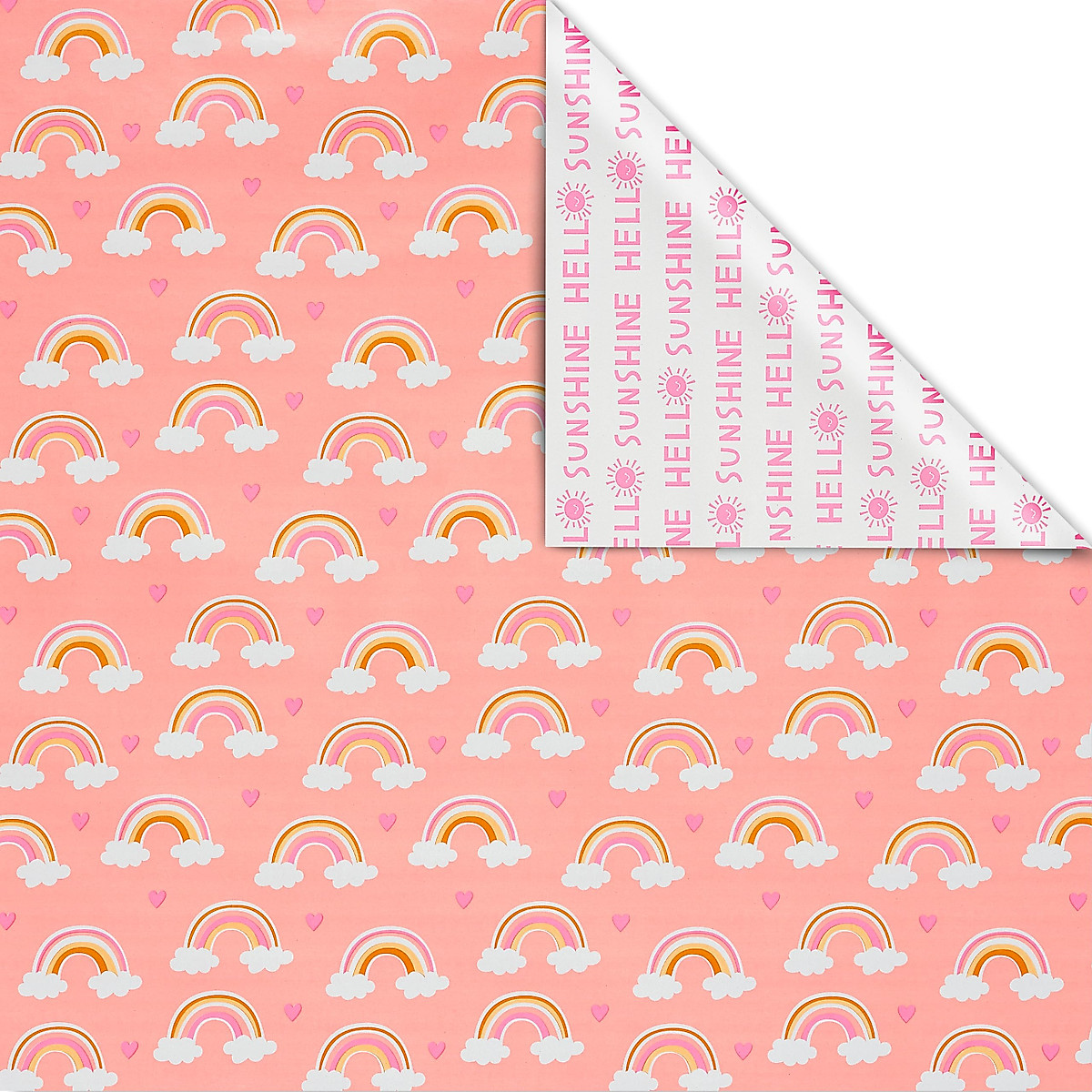 American Greetings 175 sq. ft. Reversible Wrapping Paper for Baby Showers, Kid's Birthdays and All Occasions, Rainbows and Hearts (1 Roll, 30 in x 70 ft.)