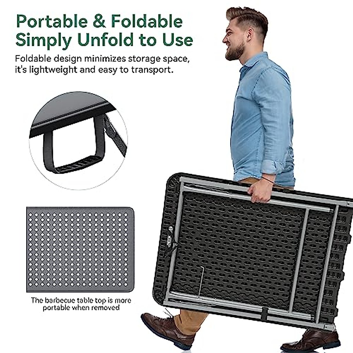 YITAHOME 6Ft Folding Grill Table, Portable 2-in-1 Design Camping Table for Grill with Mesh Desktop, Folding Table for Grill Camping Cooking BBQ Picnic, Black