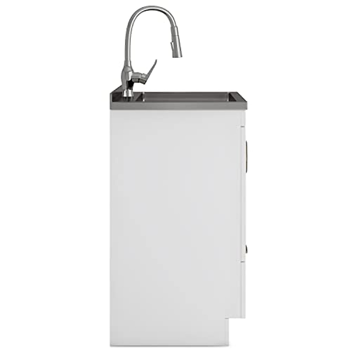 SIMPLIHOME Reed Transitional 24 Inch Deluxe Laundry Cabinet with Pull-out Faucet and Stainless Steel Sink in White, For the Laundry Room and Utility Room