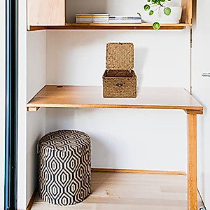 DOITOOL Straw Rattan Storage Basket With Lid Square Wicker Storage Bins Tea Storage Box With Cover Organizer Home Decoration (Large)