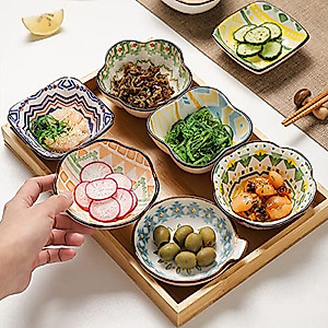 RareCi Dip Bowls 4 Oz - 6-Pack Little Dipping Bowl Set - Mini Ceramic Bowl - Small Condiment, Appetizer, Snack, Soy Sauce Dish - Cute Serving Bowls for Parties(Pentapetalous)