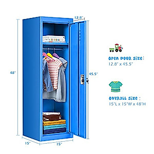 HONEY JOY Lockers for Kids Bedroom, Toddler Metal Locker Storage Cabinet for Toys, Clothes & Sports Equipment, Openable Door with 2 Keys, Kids Safe Coat Organizer for Daycare Gym Entryway(Blue,1)