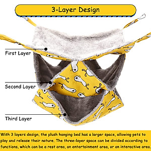 XINRUI 3 Tier Rat Pet Hammocks for Cage,Ferret Guinea Pig Cage Accessories,13.7x13.7 Inches,Rat beds Hammock Hanging Bunkbed for Small Animals,Ferret,Kitten,Squirrel,Chinchilla, Rat,Parrot(Yellow)
