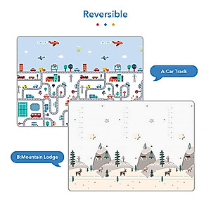 Foldable Baby Play Mat 0.6 Inch Thick Waterproof Baby Crawling Mats 79” x 71” Extra Large Play Mats for Babies Reversible Multifunctional Mats (0.6inch car)